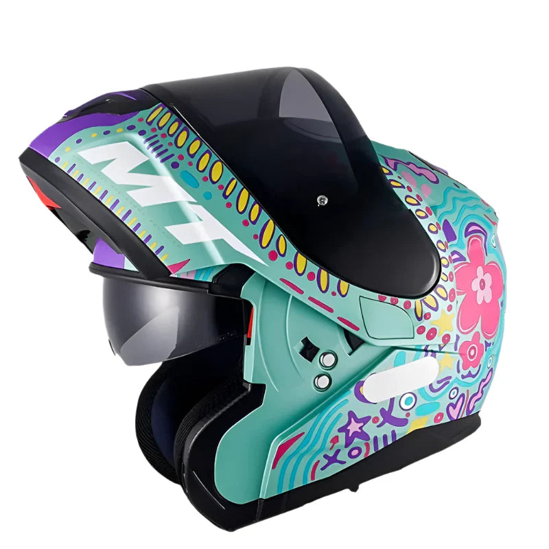 Casque Modulable Moto Femme & Homme| Bleu Fleur Atom| 3 CADEAUX OFFERT ...
